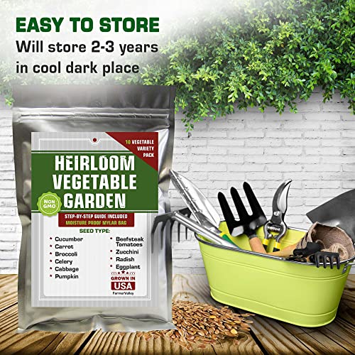 10 Assorted Vegetable Seeds - 100% Non GMO Variety Pack - 840+ Heirloom Garden Seeds for Planting Vegetables - Cucumber, Carrot, Tomatoes, Broccoli, Cabbage, Radish Seeds and More