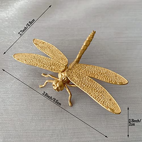 Gold Dragonfly Sculpture Solid Metal Insect Ornament Mini Insect Figurine for Home Office Garden Desktop Decor (Dragonfly)