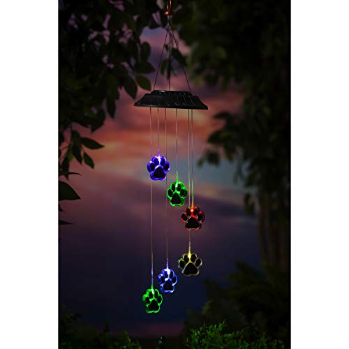 Evergreen Garden Paw Print Color Changing Solar Mobile - 5 x 5 x 28