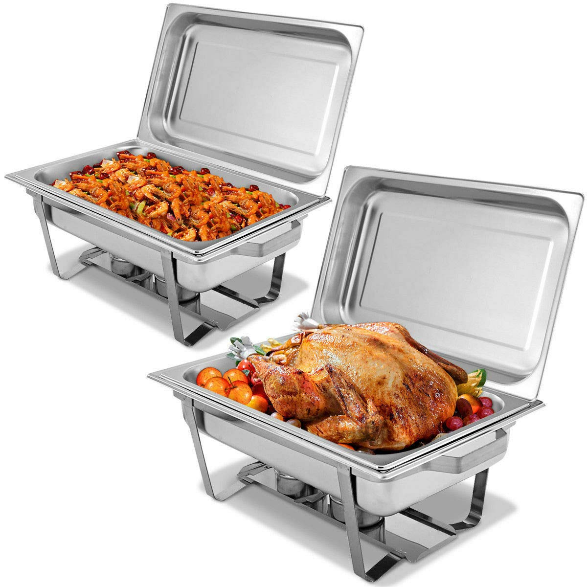 MAREEYA SHOP 2 Packs Chafing Dish 9 Quart Stainless Steel Rectangular Chafer Full Size Buffet