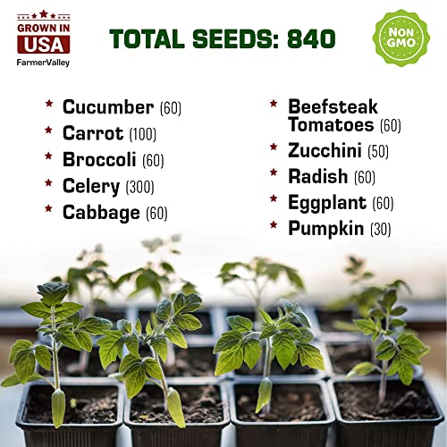 10 Assorted Vegetable Seeds - 100% Non GMO Variety Pack - 840+ Heirloom Garden Seeds for Planting Vegetables - Cucumber, Carrot, Tomatoes, Broccoli, Cabbage, Radish Seeds and More