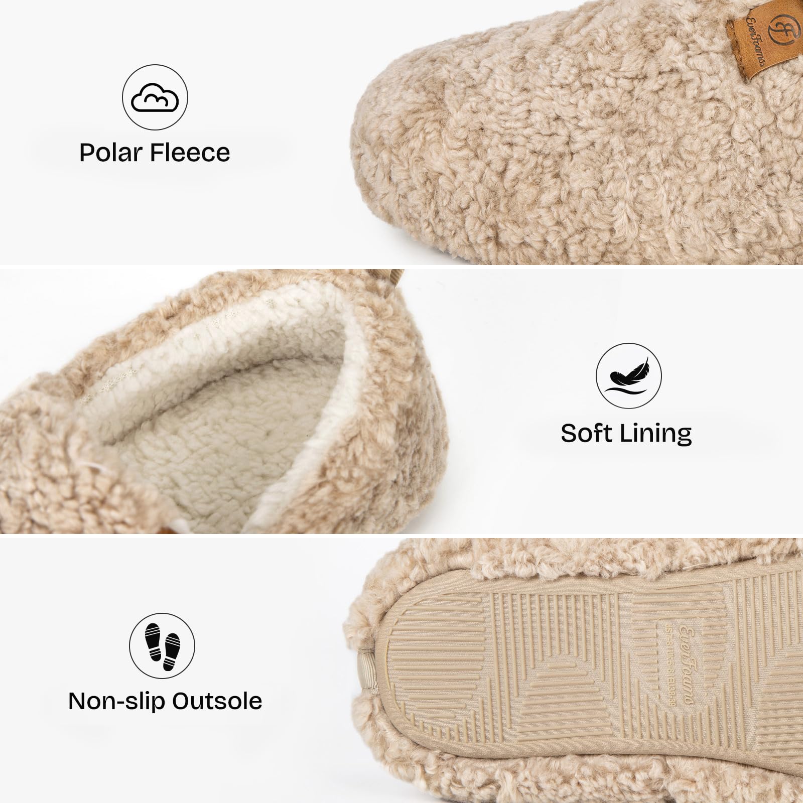 EverFoams Women’s Soft Curly Full Slippers Memory Foam Lightweight House Shoes Cozy Loafer with Polar Fleece Lining Khaki,7-8 US