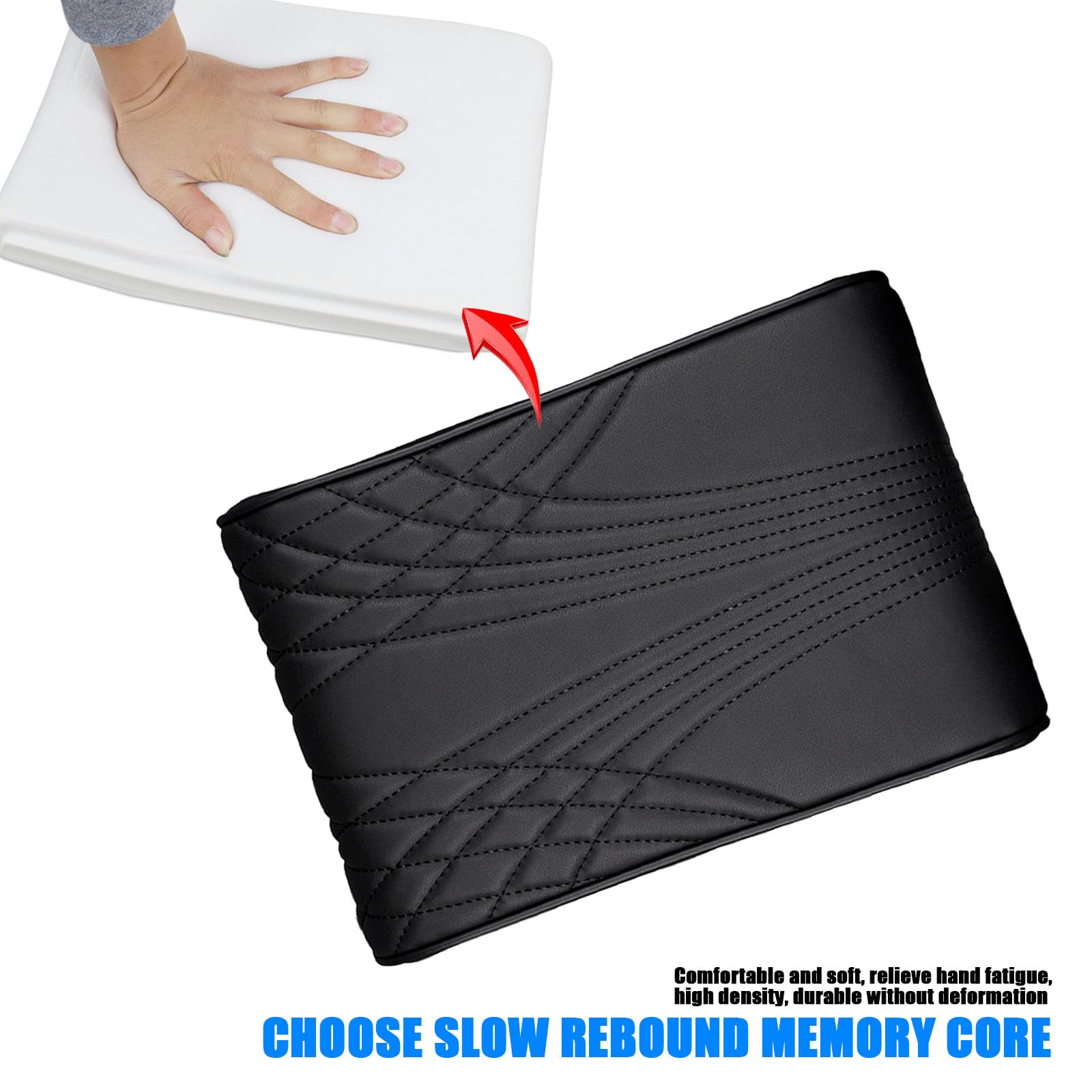 Hawyet 1 PC Car Memory Foam Center Console Armrest Pad, 12.59" x 8.66" x 1.96" Corrugated Leather Armrest Box Booster Pad, Universal for All Seasons, Suitable for Most Models (Black)