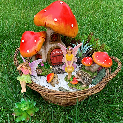 Mood Lab Fairy Garden - Mushroom House Set of 6 pcs - Miniature Figurines & Accessories Kit - for Outdoor or House Decor