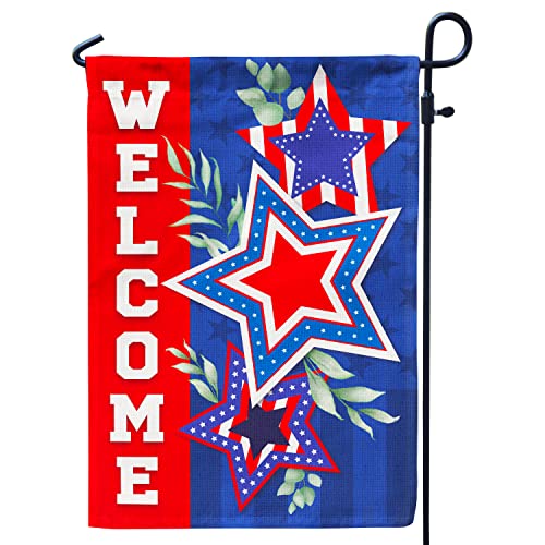 Welcome Star Patriotic Garden Flag for 4th of July Independence Day Outdoor Decoration Double Sided Printing 12x18 Inch