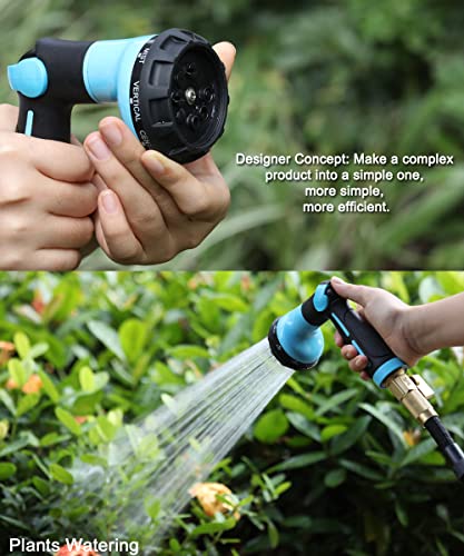 ESOW Garden Hose Nozzle 100% Heavy Duty Metal, Water Hose Sprayer with 8 Watering Patterns, Thumb Control On Off Valve, High Pressure Nozzle Sprayer for Watering Plants, Car and Pet Washing, Blue