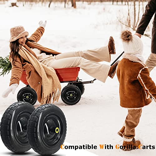 13" Flat Free Solid Tire and Wheel for Gorilla Carts Replacement Wheels,Wheelbarrow,Garden Cart,Trolleys,Hand Trucks and Yard Trailers(5/8" Bearings,Offset Hub 2.1") (2-Pack)