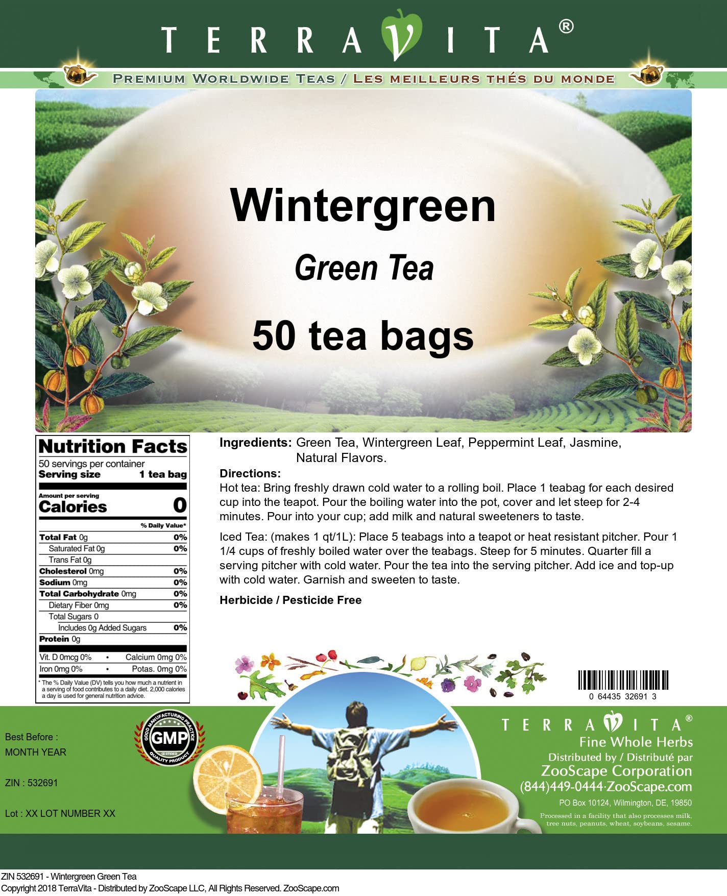 Wintergreen Green Tea (50 tea bags, ZIN: 532691)