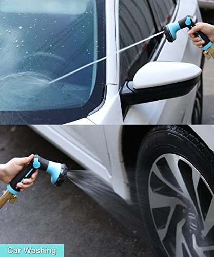 ESOW Garden Hose Nozzle 100% Heavy Duty Metal, Water Hose Sprayer with 8 Watering Patterns, Thumb Control On Off Valve, High Pressure Nozzle Sprayer for Watering Plants, Car and Pet Washing, Blue