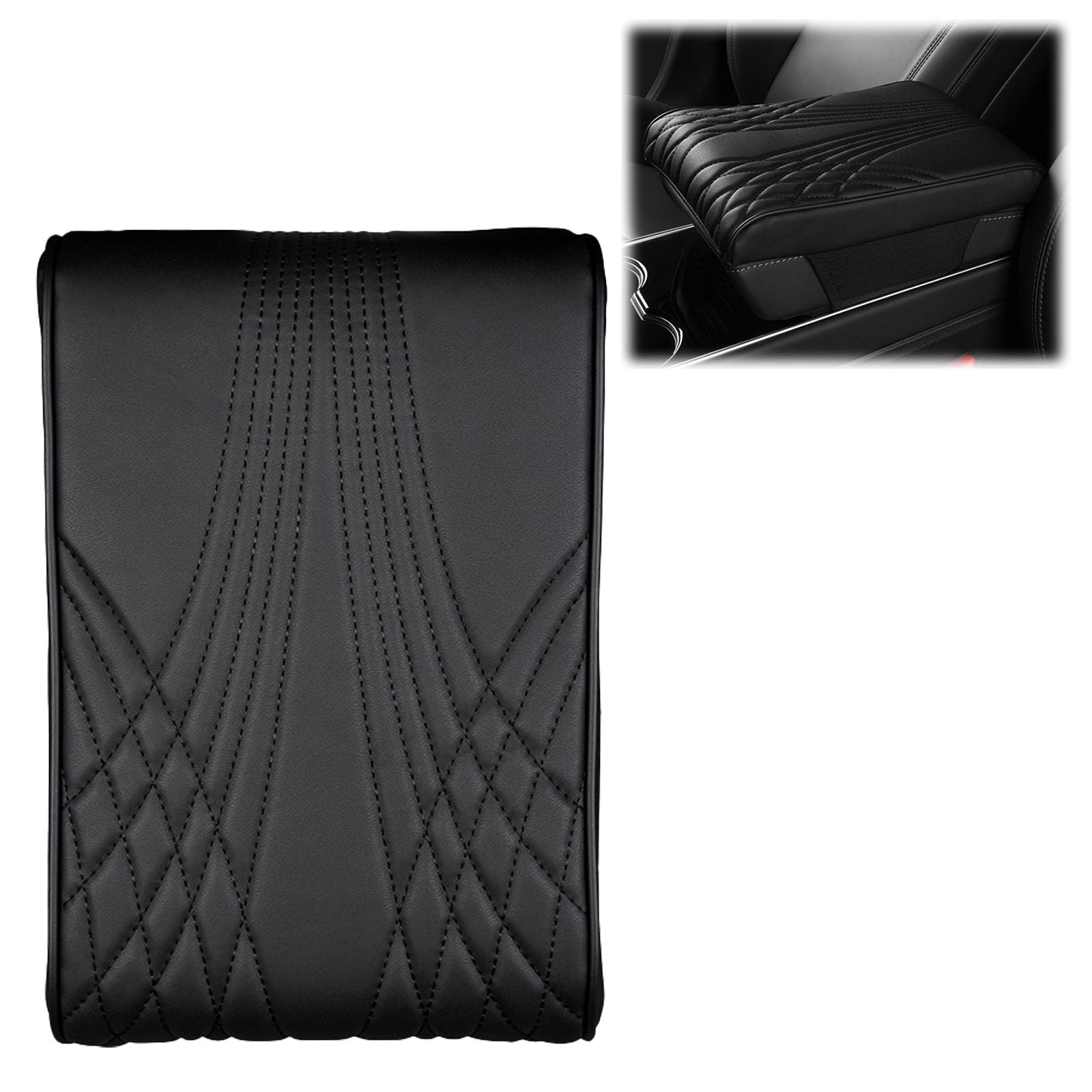 Hawyet 1 PC Car Memory Foam Center Console Armrest Pad, 12.59" x 8.66" x 1.96" Corrugated Leather Armrest Box Booster Pad, Universal for All Seasons, Suitable for Most Models (Black)