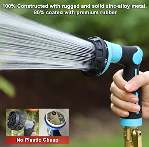 ESOW Garden Hose Nozzle 100% Heavy Duty Metal, Water Hose Sprayer with 8 Watering Patterns, Thumb Control On Off Valve, High Pressure Nozzle Sprayer for Watering Plants, Car and Pet Washing, Blue