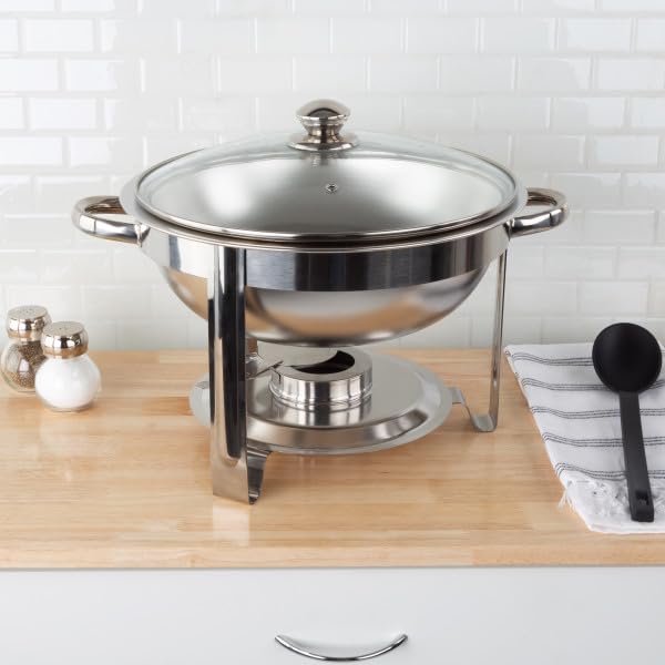 Round 5 QT Chafing Dish Buffet Set - Includes Water Pan, Food Pan, Fuel Holder, Cover, and Stand - Food Warmers for Parties by Great Northern Popcorn