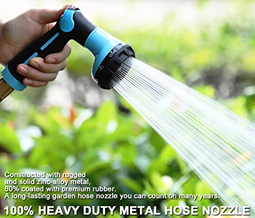 ESOW Garden Hose Nozzle 100% Heavy Duty Metal, Water Hose Sprayer with 8 Watering Patterns, Thumb Control On Off Valve, High Pressure Nozzle Sprayer for Watering Plants, Car and Pet Washing, Blue