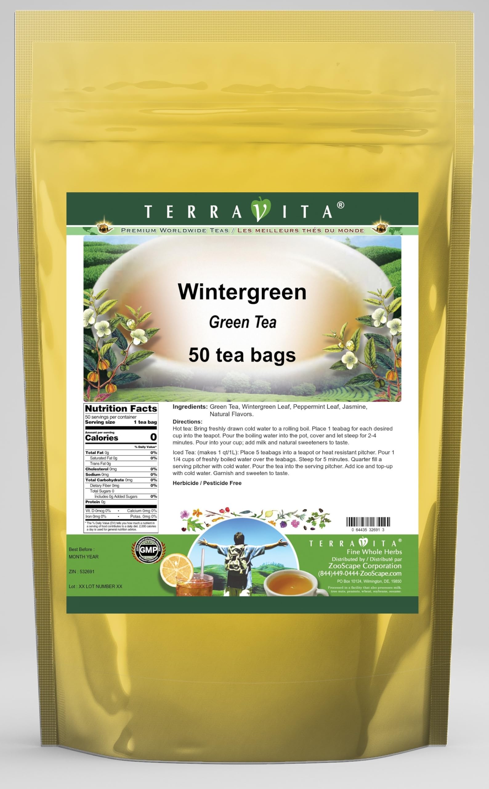 Wintergreen Green Tea (50 tea bags, ZIN: 532691)