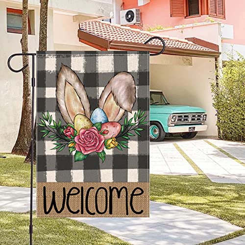 Easter Garden Flag 12 x 18 Inch Vertical Buffalo Plaid Double Sided Decorative Welcome Easter Bunny Ears Easter Decor for Outside Yard Outdoor Farmhouse Easter Decorationsā¦