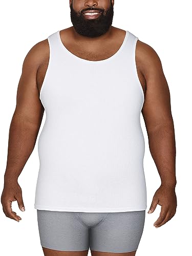 Fruit of the Loom Men's Sleeveless Tank A-Shirt, Tag Free & Moisture Wicking, Ribbed Stretch Fabric, Big Man-6 Pack-White, 4X-Large