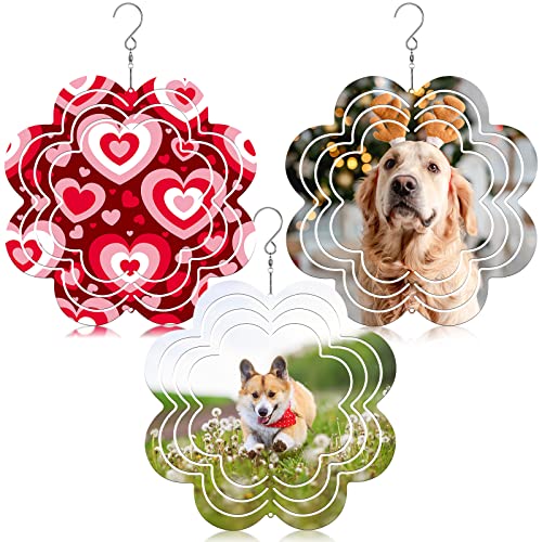 3 Pcs 10 Inch Sublimation Wind Spinner Blanks 3D Hanging Metal Sublimation Wind Spinners Double Sided Wind Powered Kinetic Sculpture for Yard Garden Indoor Outdoor