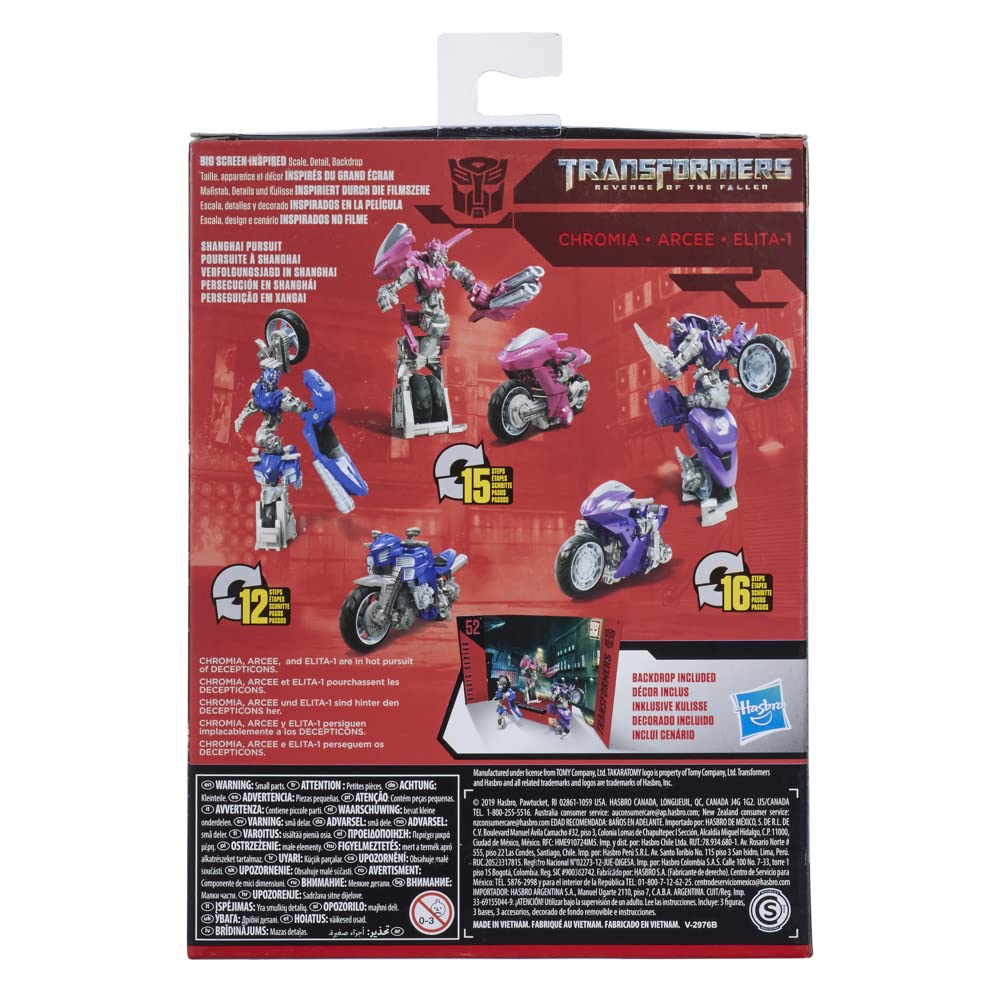 Transformers Toys Studio Series 52 Deluxe Revenge of The Fallen Movie Arcee Chromia Elita-1 Action Figure 3 Pack, 4.5"