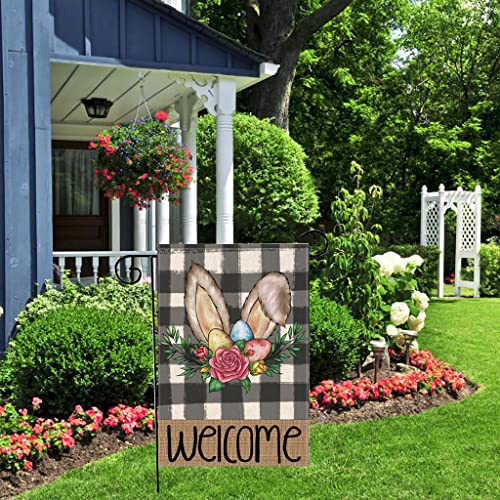 Easter Garden Flag 12 x 18 Inch Vertical Buffalo Plaid Double Sided Decorative Welcome Easter Bunny Ears Easter Decor for Outside Yard Outdoor Farmhouse Easter Decorationsā¦