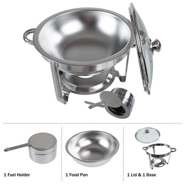 Round 5 QT Chafing Dish Buffet Set - Includes Water Pan, Food Pan, Fuel Holder, Cover, and Stand - Food Warmers for Parties by Great Northern Popcorn
