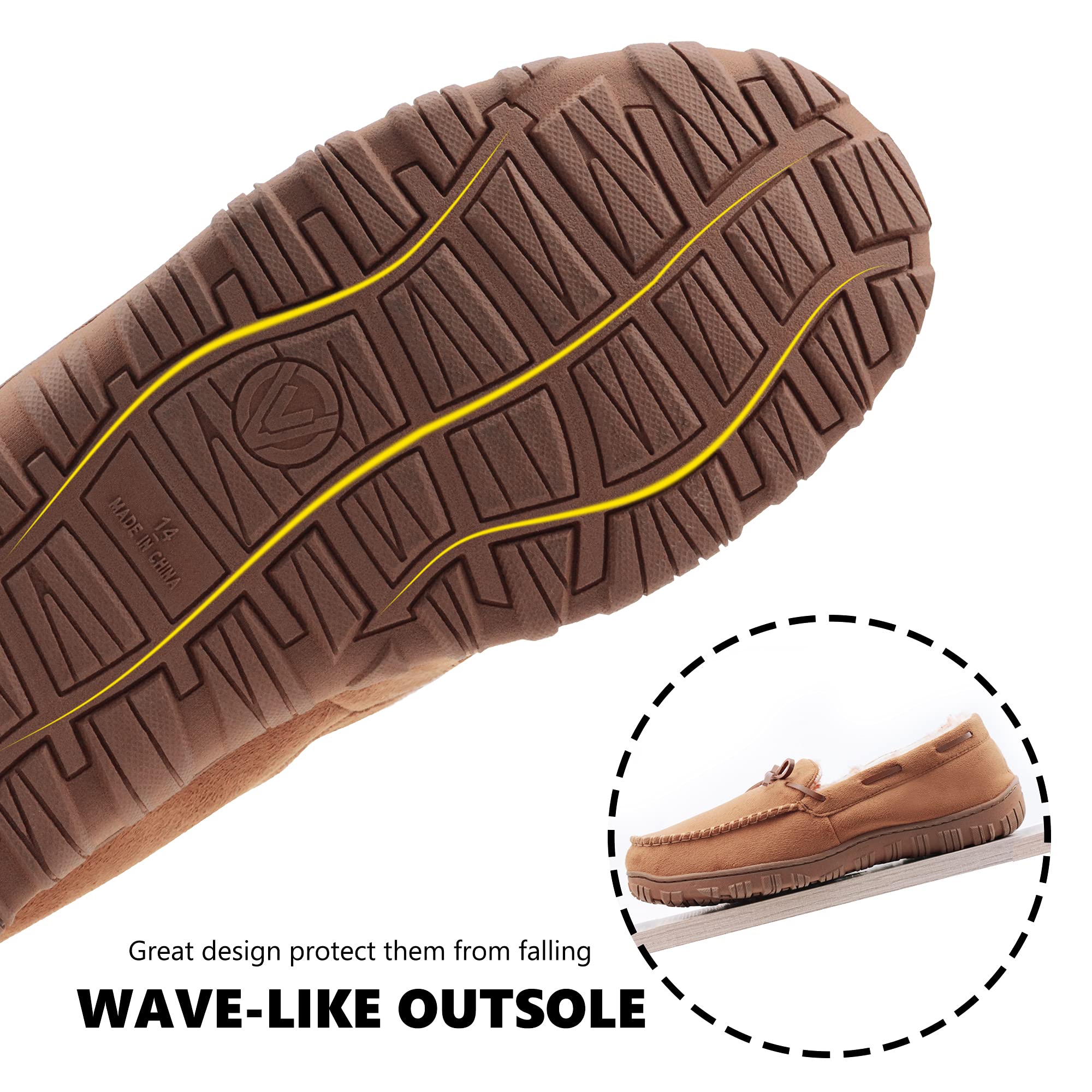 VLLy Mens Slippers Moccasins for Men Plush Lined Cozy House Bedroom Slippers Comfortable Slip on Flat Shoes with Memory Foam for Indoor Outdoor Use Brown Size 10 US