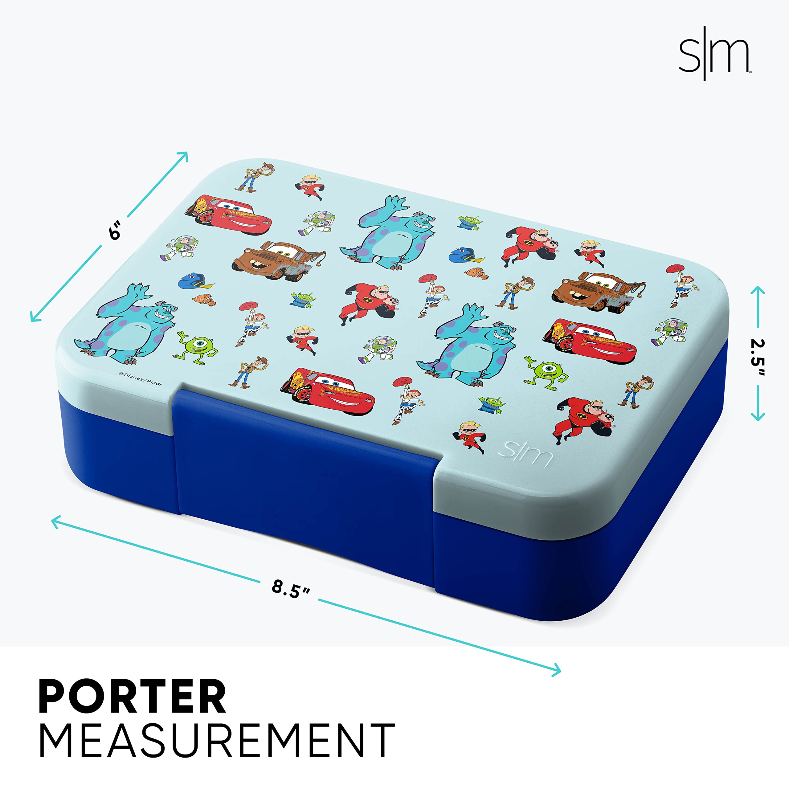Simple Modern Disney Pixar Bento Lunch Box for Kids | BPA Free, Leakproof, Dishwasher Safe | Lunch Container for Boys, Toddlers | Porter Collection | 5 Compartments | Pixar Pals