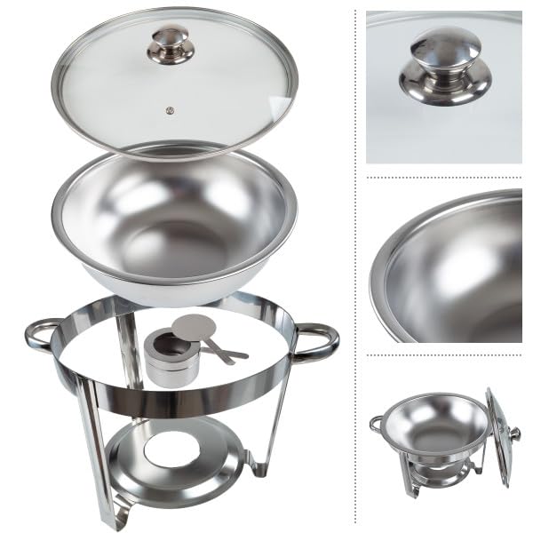 Round 5 QT Chafing Dish Buffet Set - Includes Water Pan, Food Pan, Fuel Holder, Cover, and Stand - Food Warmers for Parties by Great Northern Popcorn