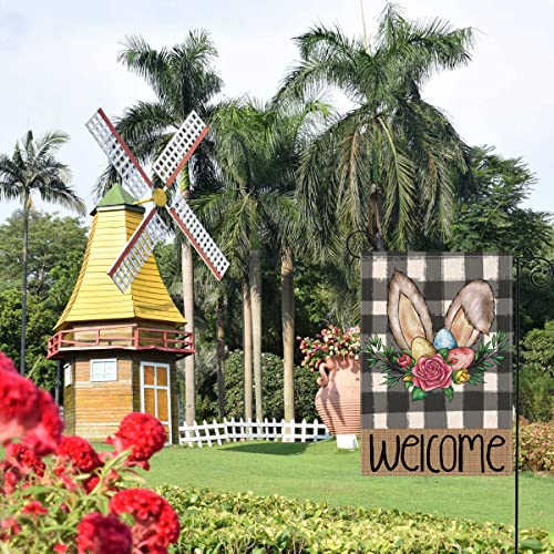 Easter Garden Flag 12 x 18 Inch Vertical Buffalo Plaid Double Sided Decorative Welcome Easter Bunny Ears Easter Decor for Outside Yard Outdoor Farmhouse Easter Decorationsā¦