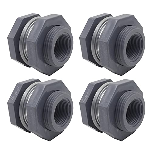 Horiznext NPT3/4 PVC Bulkhead Fitting, Plastic Pipe Connector for rain Barrel Garden Hose Adapter Spigot kit Water Tank Gallon Drain Bucket (pack of 4 pcs)