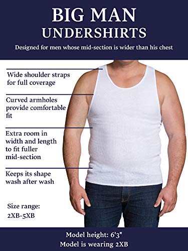 Fruit of the Loom Men's Sleeveless Tank A-Shirt, Tag Free & Moisture Wicking, Ribbed Stretch Fabric, Big Man-6 Pack-White, 4X-Large