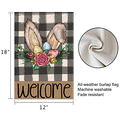 Easter Garden Flag 12 x 18 Inch Vertical Buffalo Plaid Double Sided Decorative Welcome Easter Bunny Ears Easter Decor for Outside Yard Outdoor Farmhouse Easter Decorationsā¦