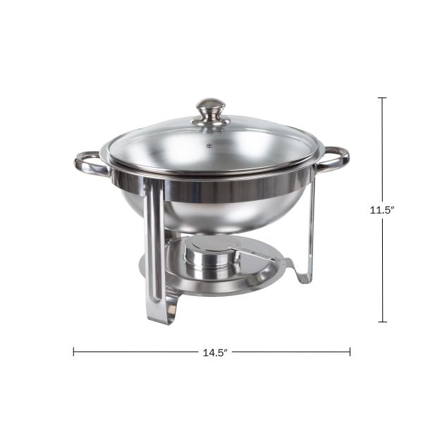 Round 5 QT Chafing Dish Buffet Set - Includes Water Pan, Food Pan, Fuel Holder, Cover, and Stand - Food Warmers for Parties by Great Northern Popcorn
