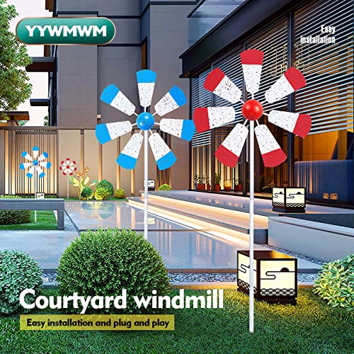 YYWMWM Wind Spinner 31" Large Vertical Windmill Metal Sculpture Garden Decoration Lawn Ornaments Yard Art Decor Outdoor Pinwheel for Patio (Blue/RED)