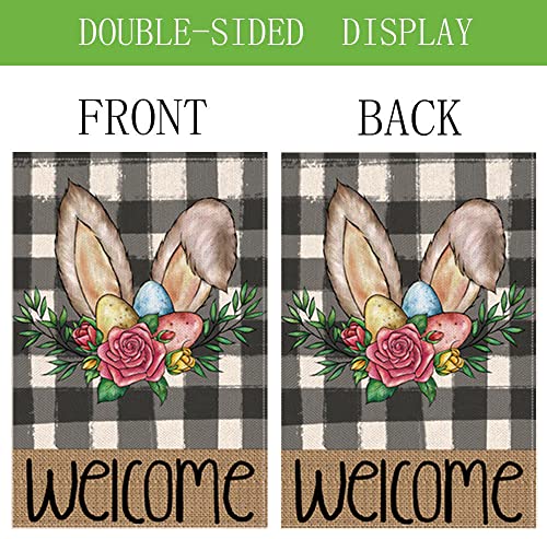 Easter Garden Flag 12 x 18 Inch Vertical Buffalo Plaid Double Sided Decorative Welcome Easter Bunny Ears Easter Decor for Outside Yard Outdoor Farmhouse Easter Decorationsā¦