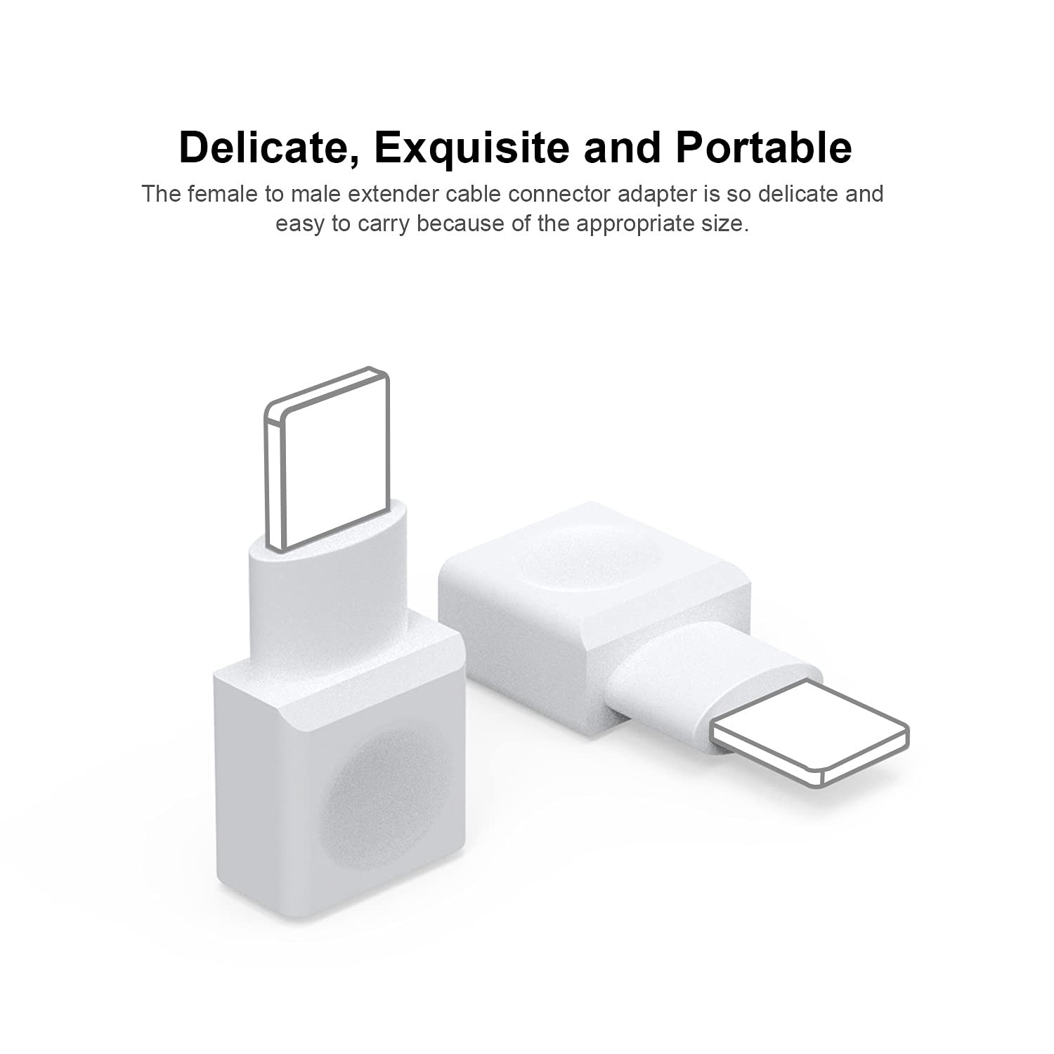 2Pack Cellphone Dock Extender Adapter Connector Seats Female to Male. Pass Video, Audio, Picture, Photo, Music, Data and Power Charger for Your Mobile. (White)