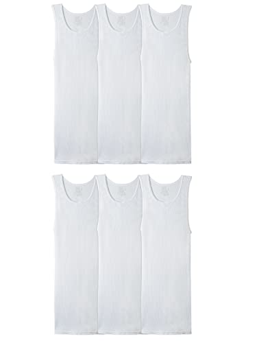 Fruit of the Loom Men's Sleeveless Tank A-Shirt, Tag Free & Moisture Wicking, Ribbed Stretch Fabric, Big Man-6 Pack-White, 4X-Large
