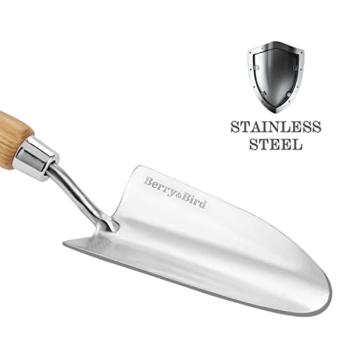 Stainless Steel Trowel, Garden Small Flower Hand Shovel, Potting Soils Scoop with Wood Handle, Gardening Bonsai Tools for Transplanting Digging Weeding Planting