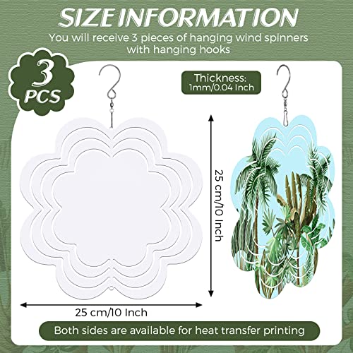 3 Pcs 10 Inch Sublimation Wind Spinner Blanks 3D Hanging Metal Sublimation Wind Spinners Double Sided Wind Powered Kinetic Sculpture for Yard Garden Indoor Outdoor