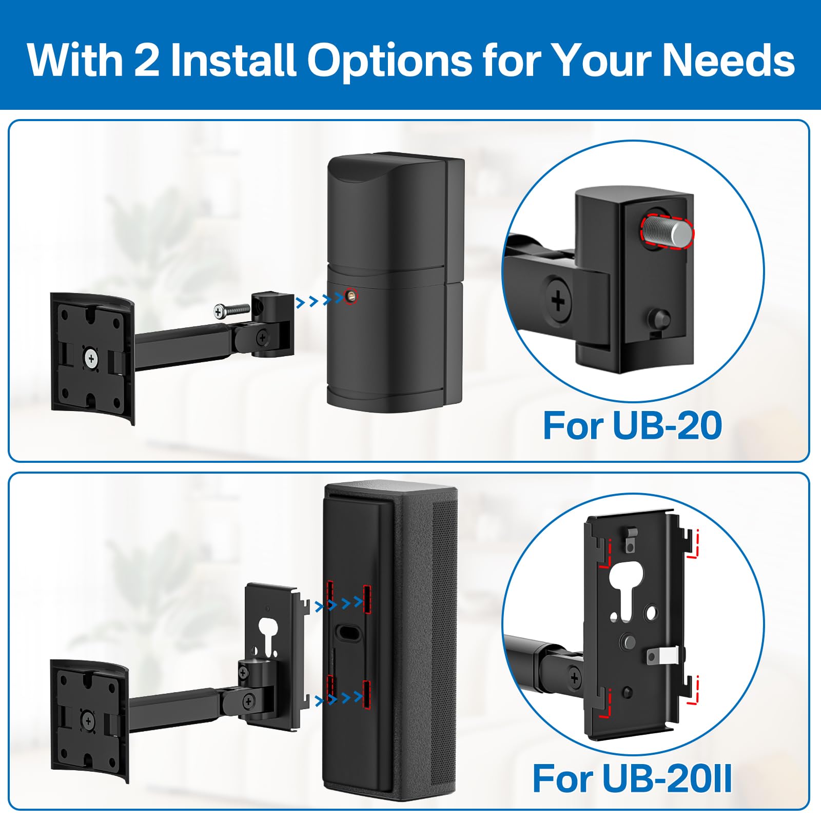 Tiebutie Angle Adjustable Speaker Wall Mount for Bose Speakers - Ceiling & Wall Mount for Bose UB-20 Series II, SoundTouch, CineMate, Lifestyle, Acoustimass, Cube Surround Speaker Bracket, 2 Pack
