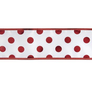30 ft Christmas White and Red Polka Dot Wired Edge Ribbon - 2 1/2" DIY Projects