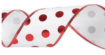30 ft Christmas White and Red Polka Dot Wired Edge Ribbon - 2 1/2" DIY Projects