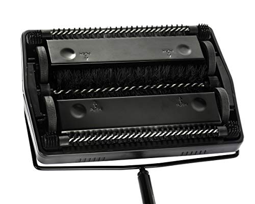 Alpine Industries Triple Brush Floor & Carpet Sweeper – Heavy Duty & Non Electric Multi-Surface Cleaner - Easy Manual Sweeping for Carpeted Floors - Black