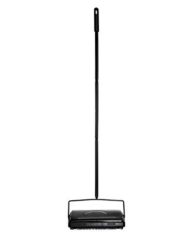 Alpine Industries Triple Brush Floor & Carpet Sweeper – Heavy Duty & Non Electric Multi-Surface Cleaner - Easy Manual Sweeping for Carpeted Floors - Black