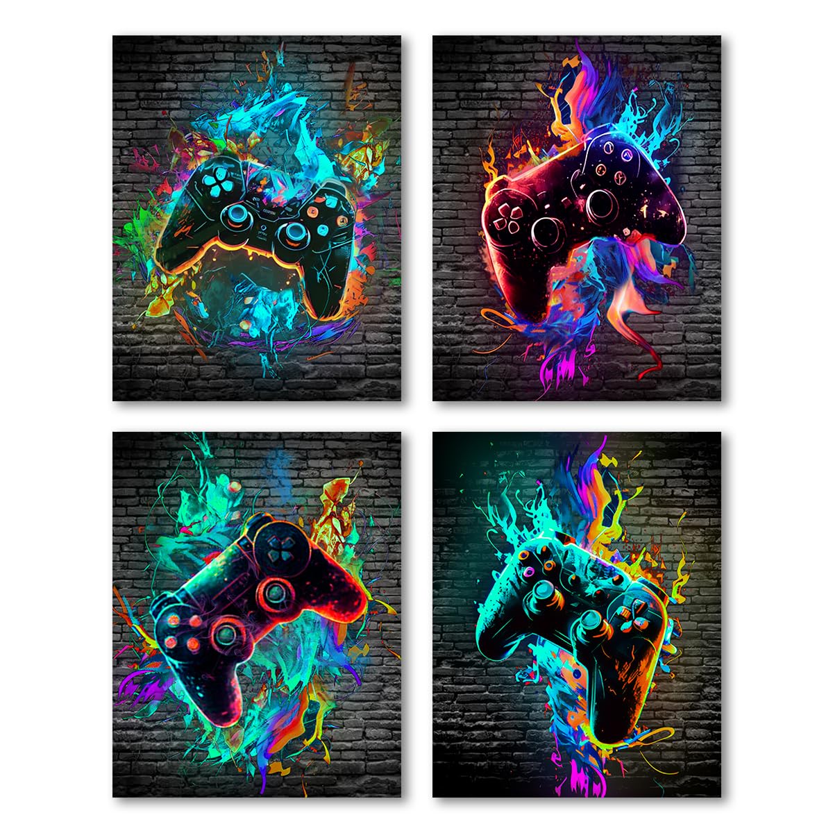Gamepad Abstract Wall Art,Graffiti Game Controller Poster,Canvas Printsfor Boy Bedroom Decor,8x10 inches Unframed Set of 4.