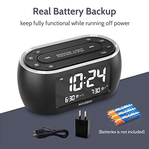 HOUSBAY Glow Small Alarm Clock Radio for Bedrooms with 7 Color Night Light, Dual Alarm, Dimmer, USB Charger, Battery Backup, Nap Timer, FM Radio with Auto-Off Timer for Bedside