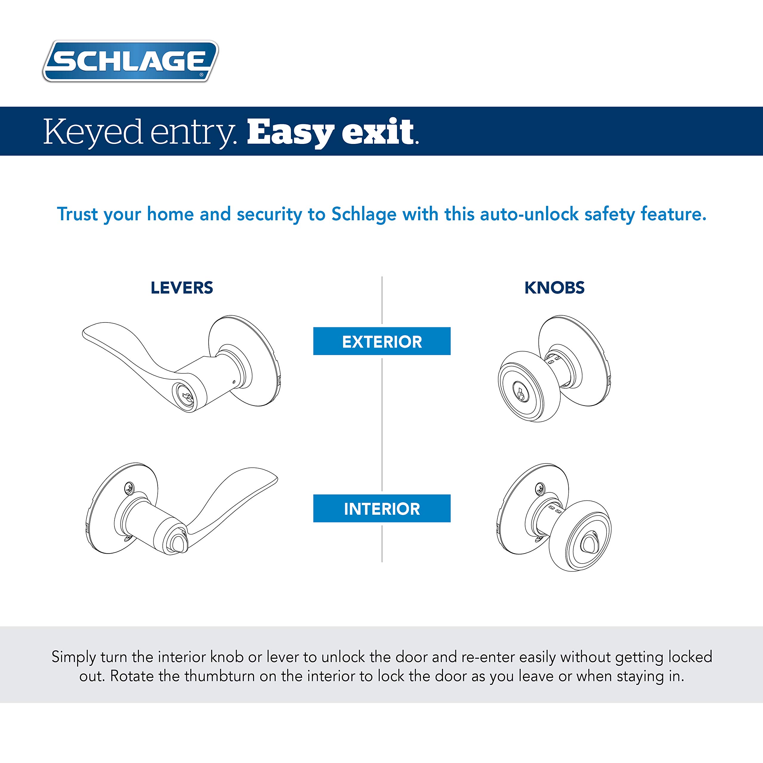 Schlage F51A ACC 622 Accent Door Lever, Keyed Entry Lock, Matte Black