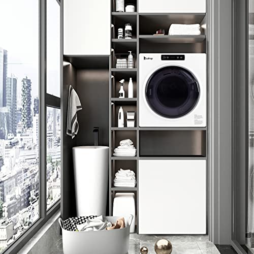 1300W Electric Portable Clothes Dryer Compact Clothes Dryer Easy Control Button Panel for Variety Drying Mode (23.62 * 15.75 * 27.17) Inch Stainless Steel Clothes Dryer with Exhaust Pipe Four-function Portable Clothes Dryer, White