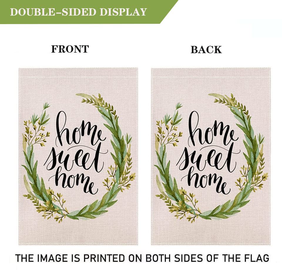 LHSION Home Sweet Home Garden Flag 12.5 x 18 Inch Vertical Double Sided Burlap Flag for Spring Summer Seasonal House Yard Decor