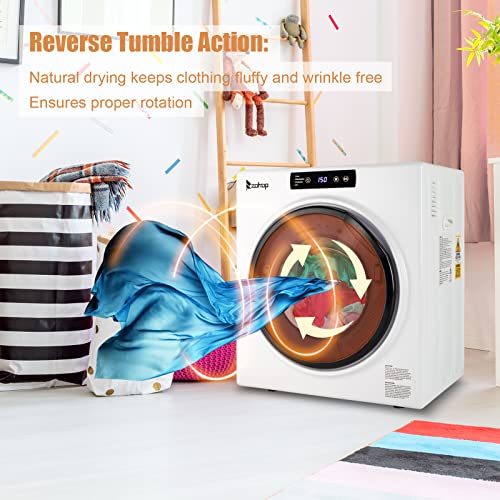 1300W Electric Portable Clothes Dryer Compact Clothes Dryer Easy Control Button Panel for Variety Drying Mode (23.62 * 15.75 * 27.17) Inch Stainless Steel Clothes Dryer with Exhaust Pipe Four-function Portable Clothes Dryer, White