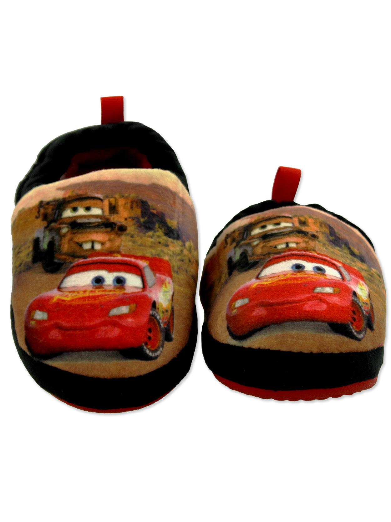 Disney Cars Lightning McQueen Tow Mater Toddler Boys Plush Aline Slippers (9-10 M US Toddler, Black/Red)
